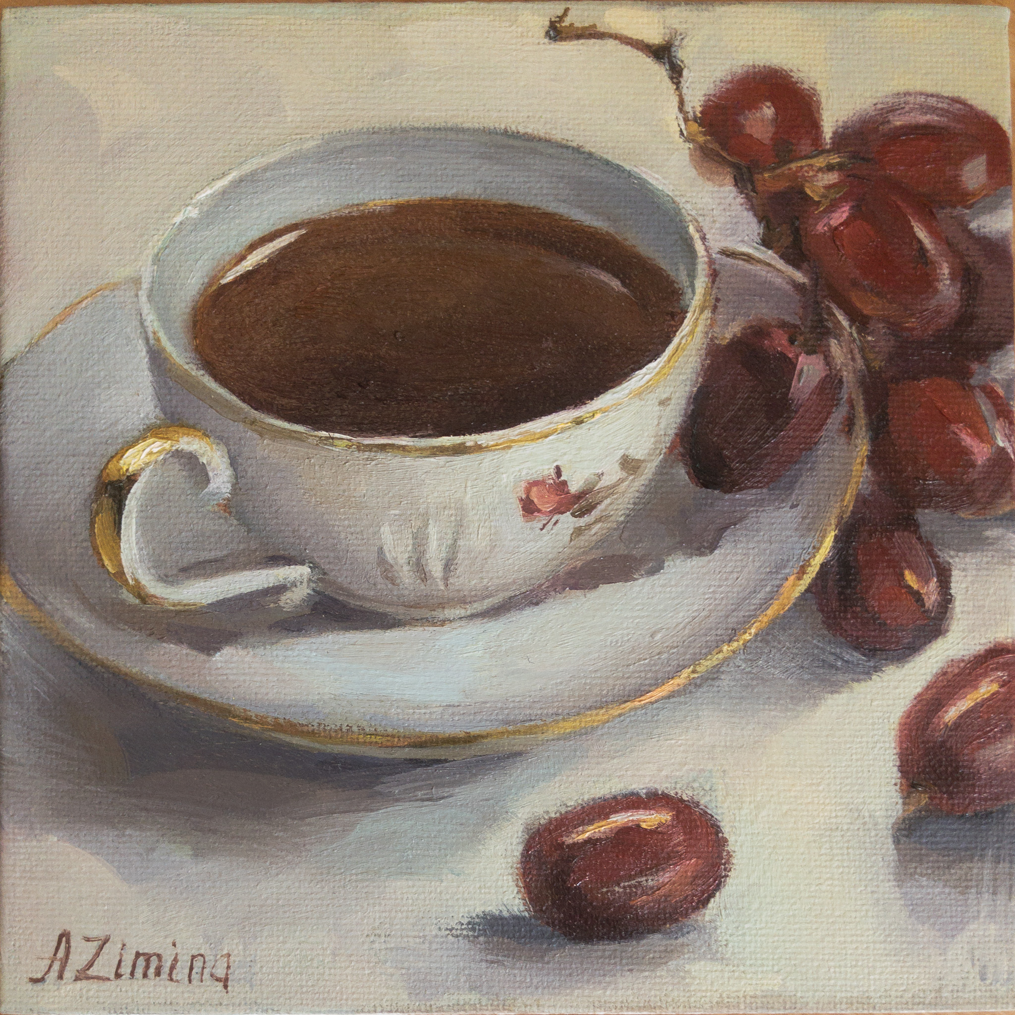 Grapes and tea painting, small oil painting still life, orig | Inspire ...