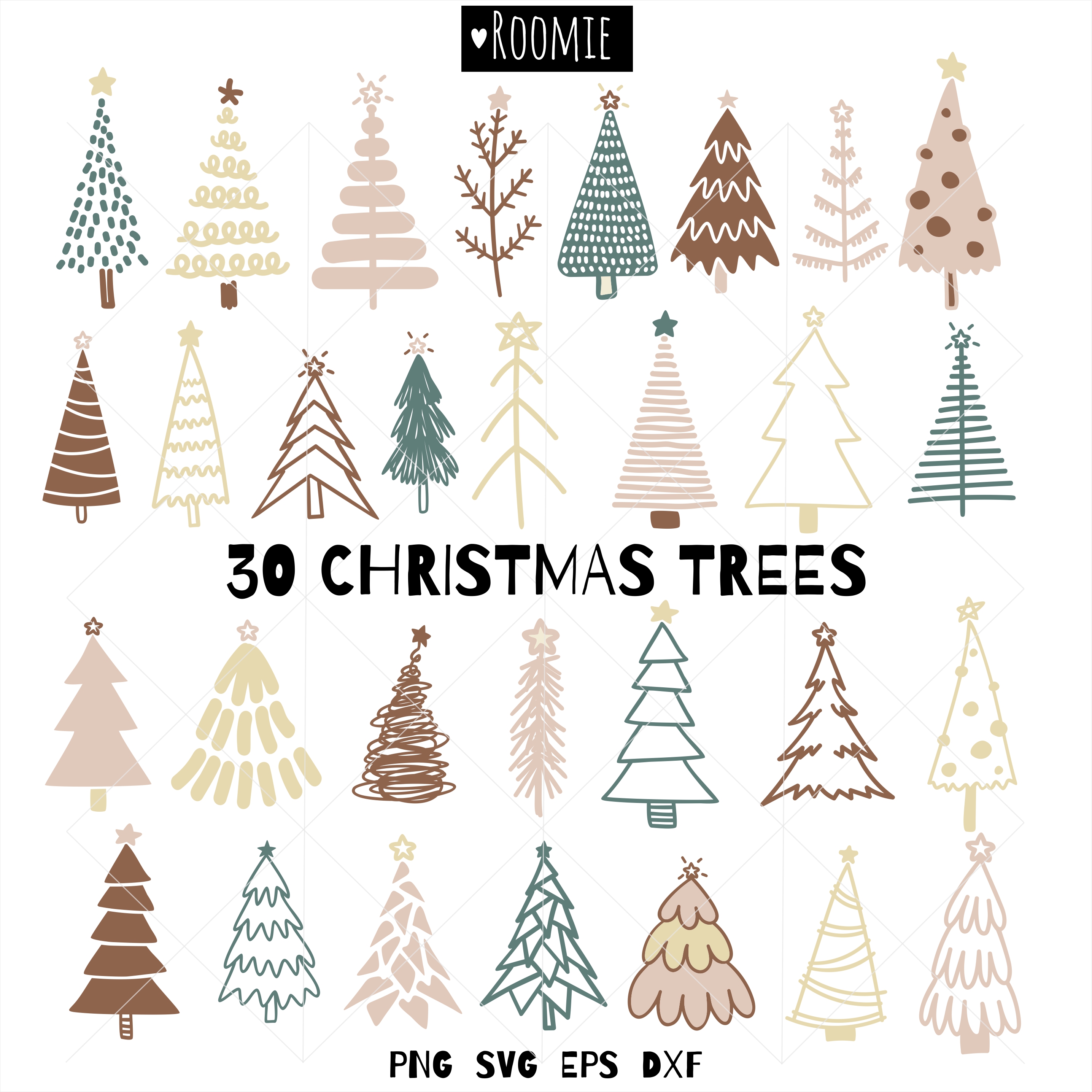 30 Christmas Trees SVG, Merry Christmas SVG, Rustic boho Tre | Inspire ...