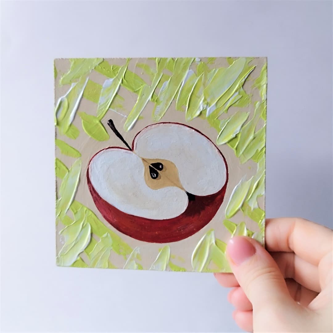 Half apple painting, Fruit impasto painting kitchen wall dec | Inspire ...