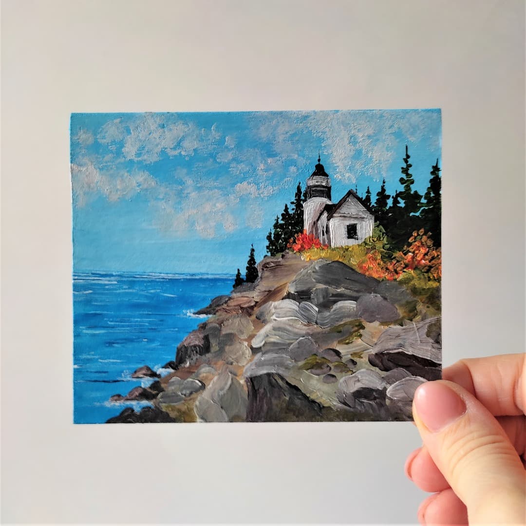 Acadia national park original painting, Landscape small pain | Inspire ...
