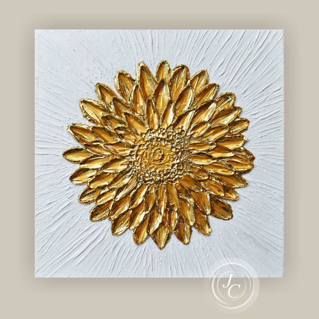 Golden Flower Abstract Wall Art Floral Original Painting Tex - Inspire ...