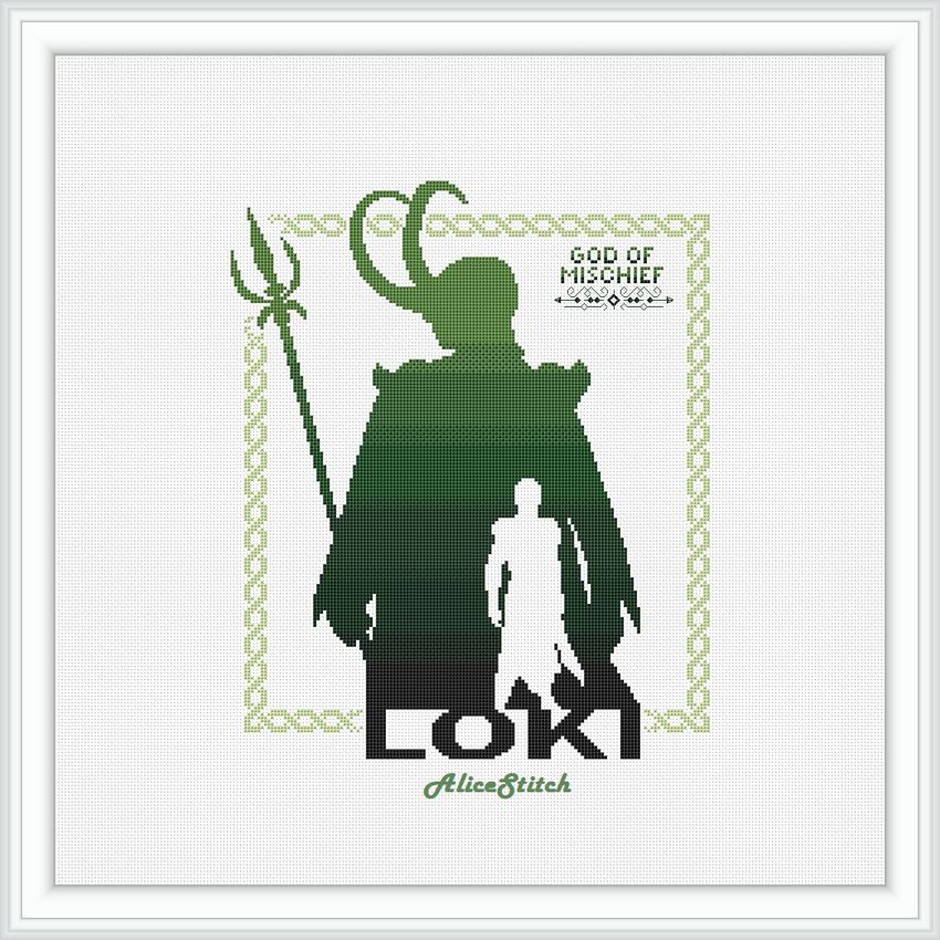 Cross stitch pattern Loki god Mischief silhouette superhero - Inspire ...
