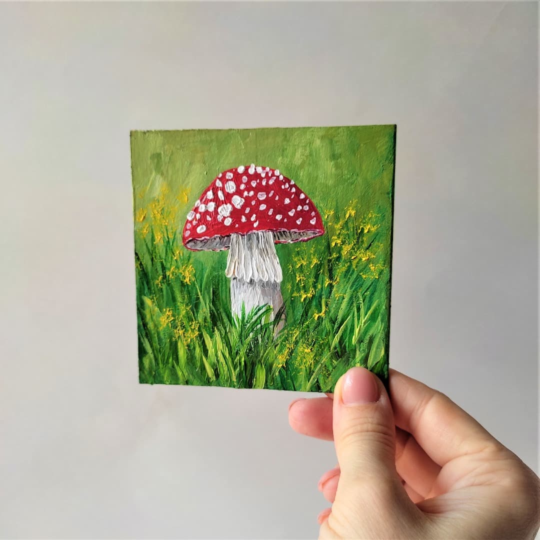 Mushroom original painting, Fly agaric mini impasto painting | Inspire ...