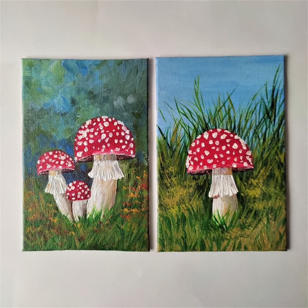 Fly agaric original painting, Toadstool small painting, Mush | Inspire ...