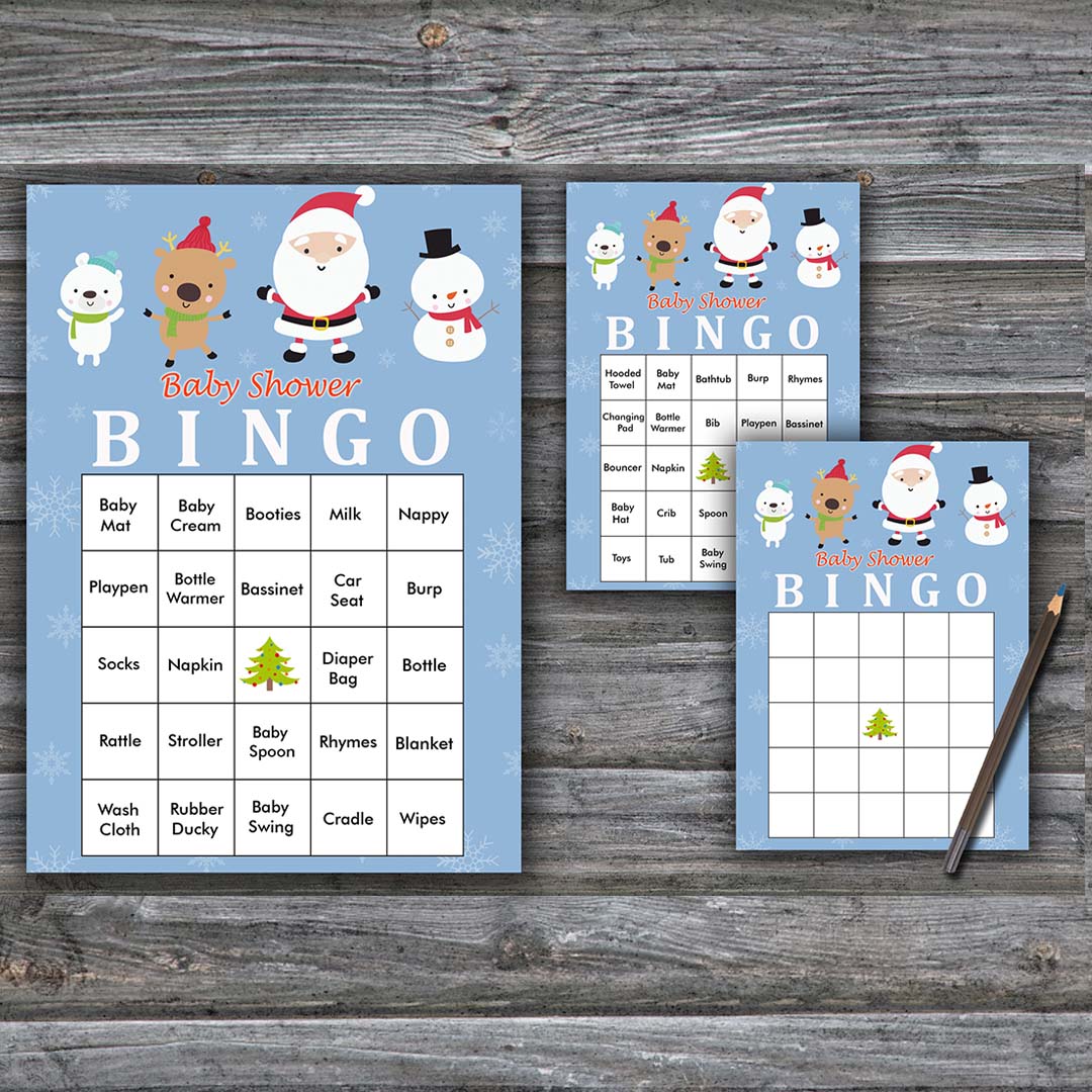 60 Santa claus Baby Shower Bingo Cards,Christmas Baby Shower - Inspire ...