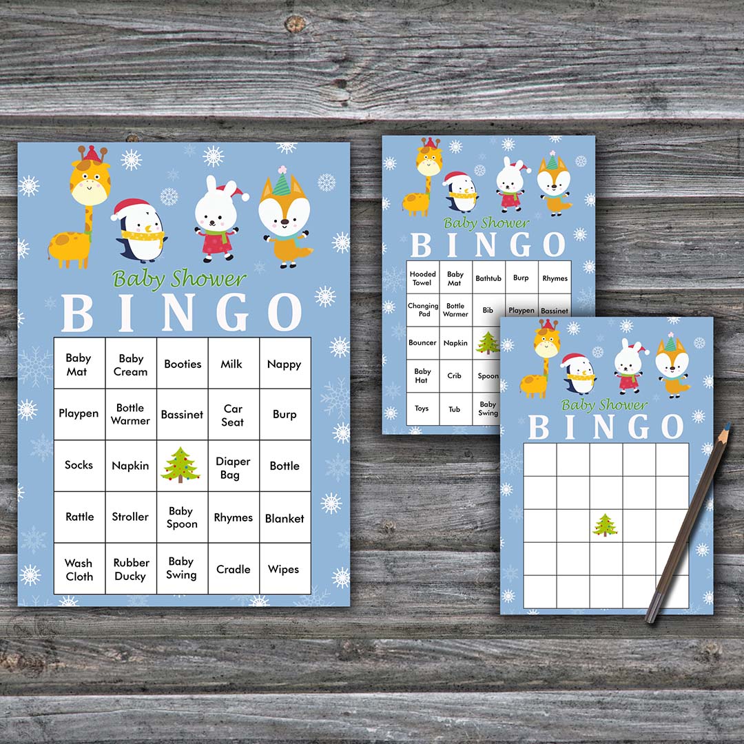 60 Winter animals Baby Shower Bingo Cards,Christmas Baby Sho - Inspire ...
