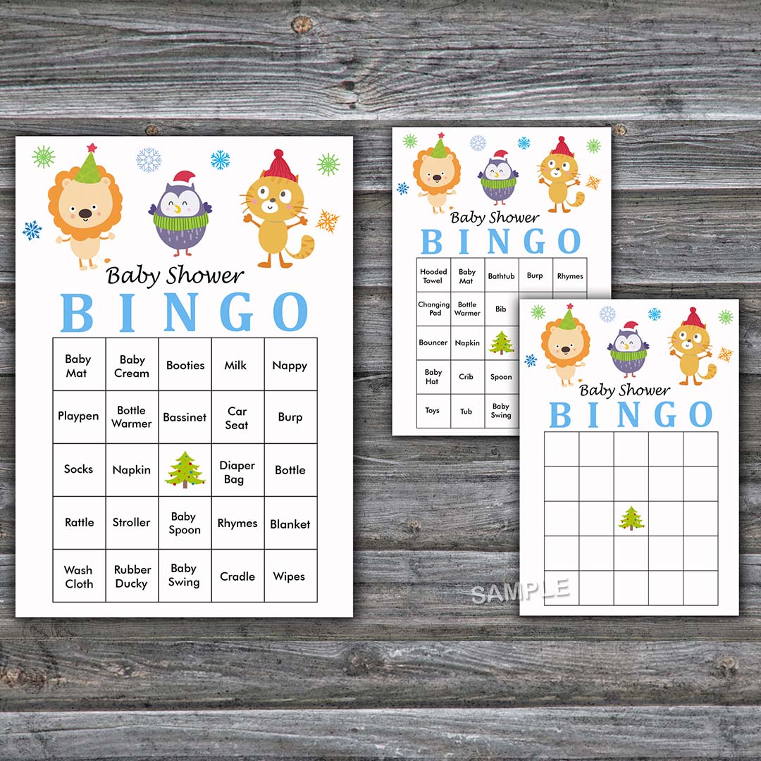 60 Christmas animals Baby Shower Bingo Cards,Christmas Baby - Inspire ...