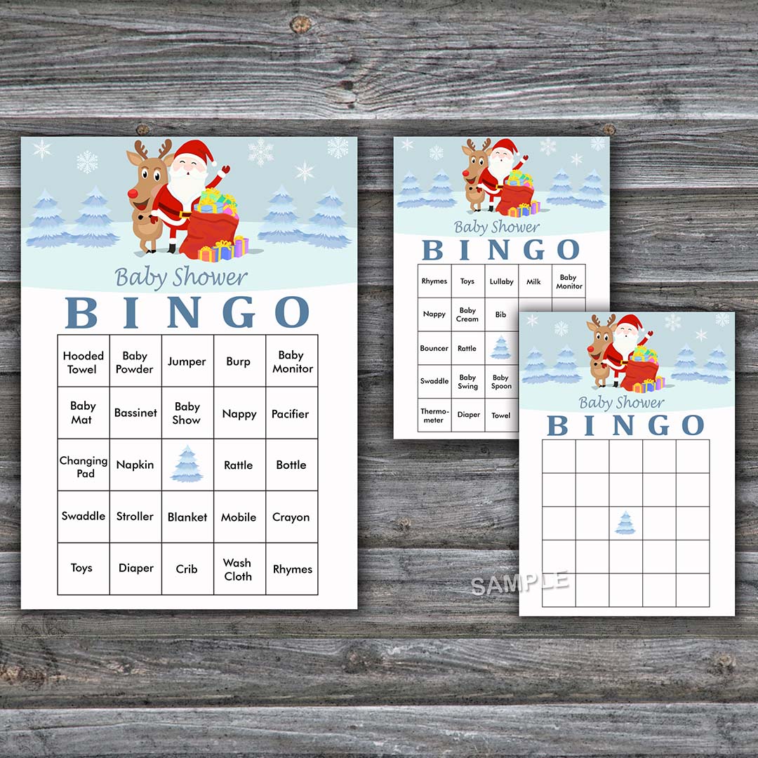 60 Santa Rudolf Baby Shower Bingo Cards,Christmas Baby Showe | Inspire ...