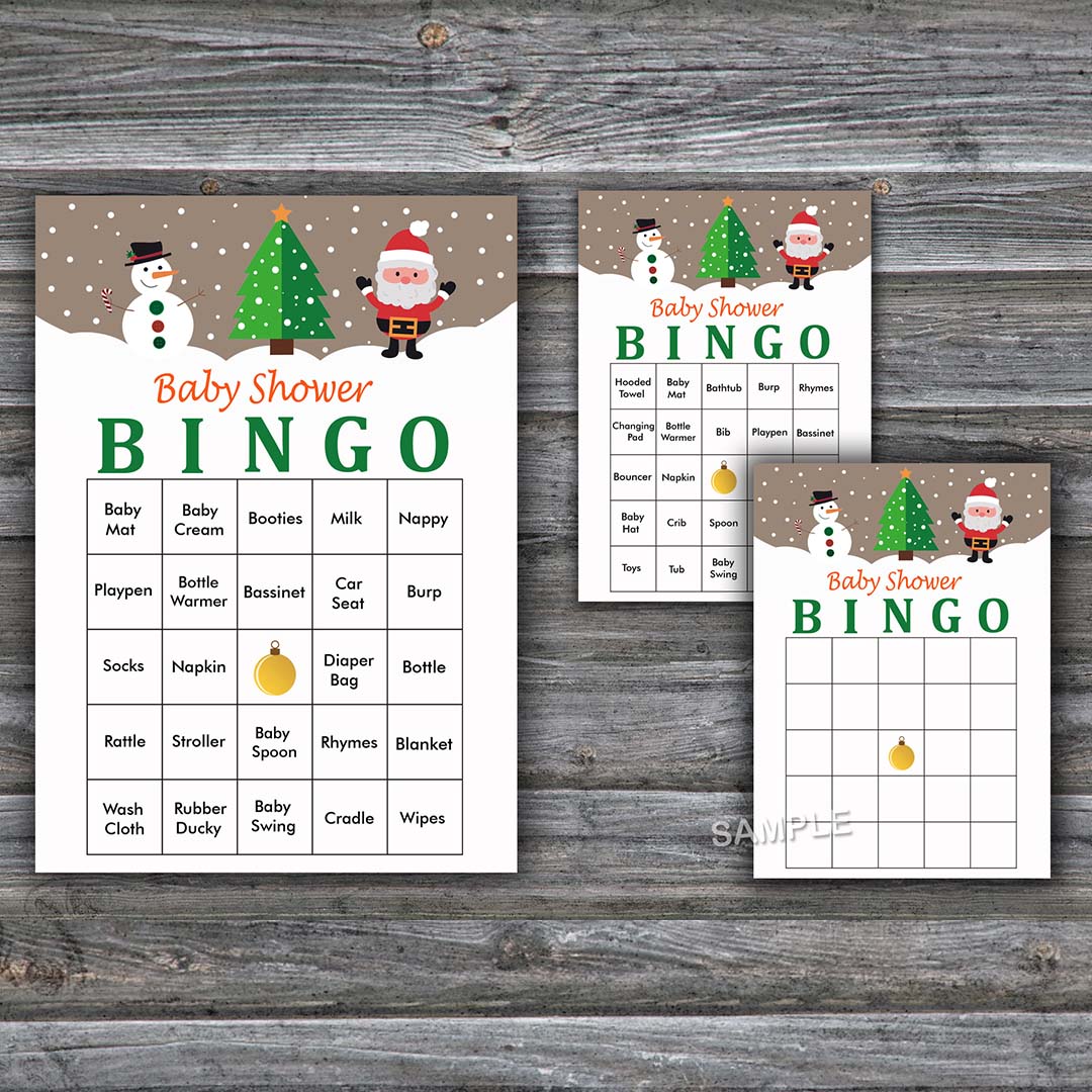 60 Santa and Snowman Baby Shower Bingo Cards,Christmas Baby - Inspire ...