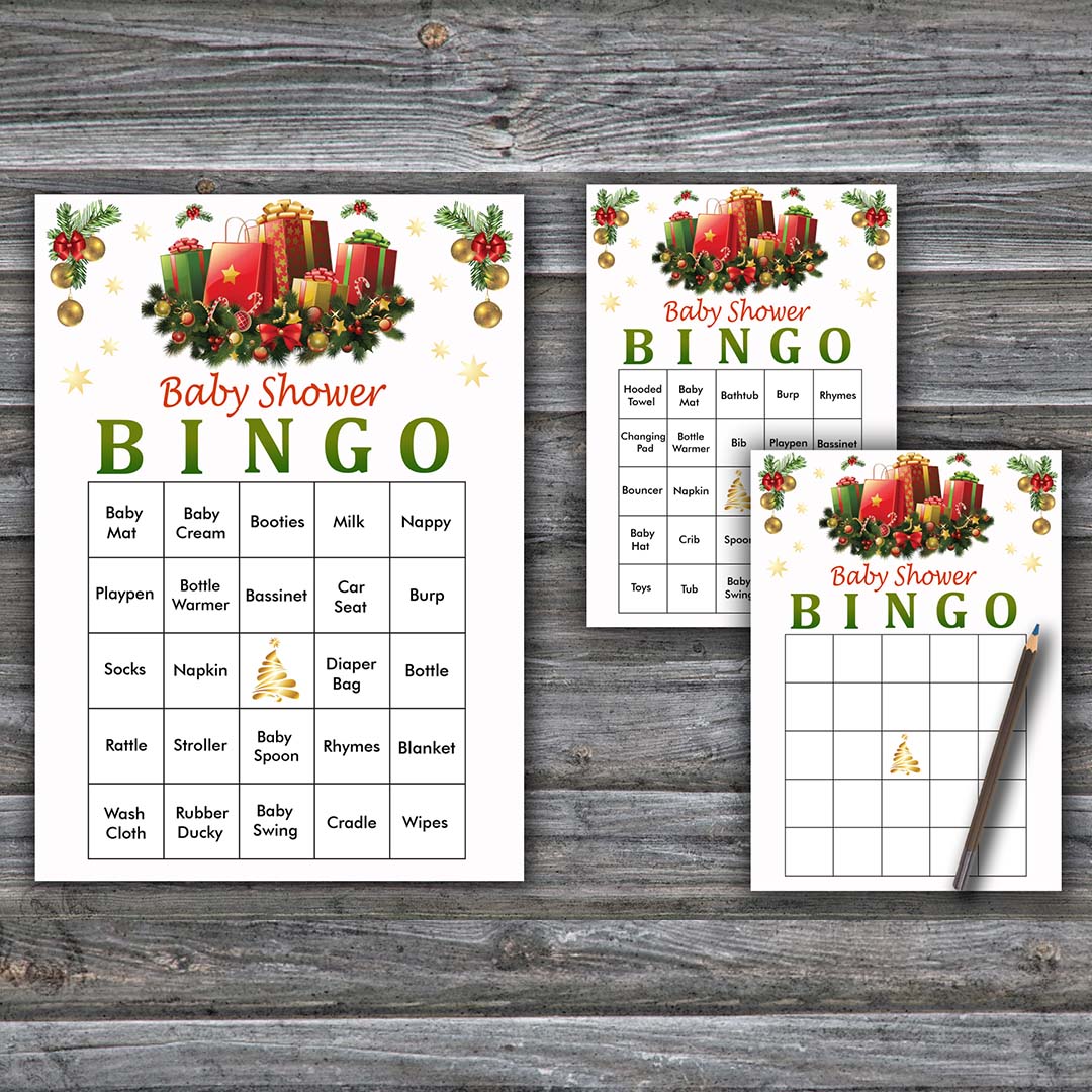 60 Christmas presents Baby Shower Bingo Cards,Christmas Baby - Inspire ...