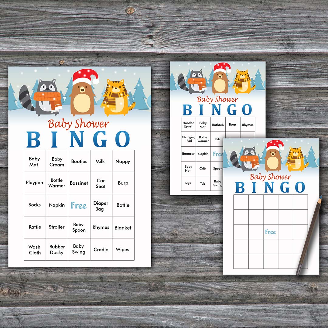 60 Winter animals Baby Shower Bingo Cards,Christmas Baby Sho - Inspire ...