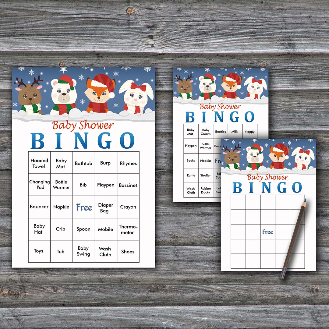 60 Cute Winter animals Baby Shower Bingo Cards,Christmas Bab - Inspire ...