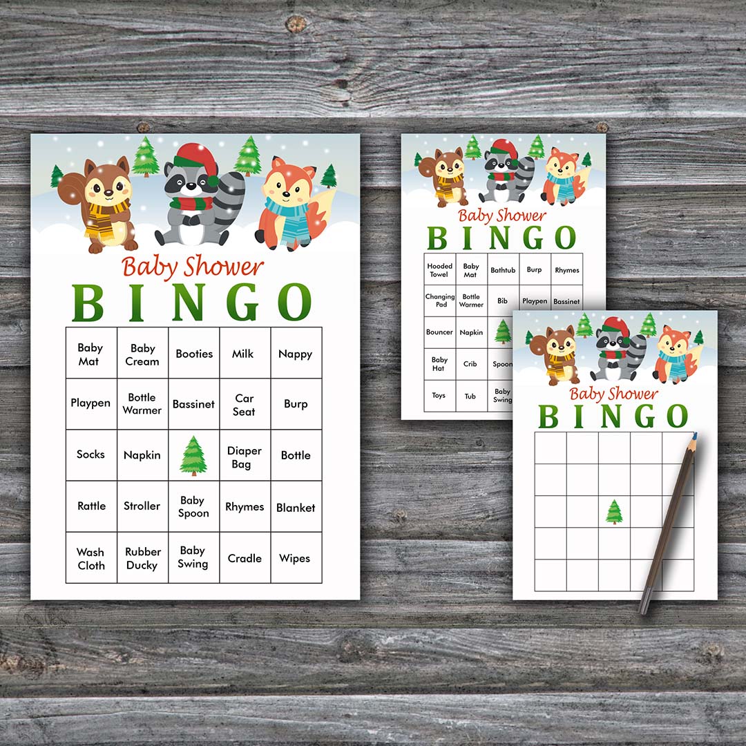 60 Winter Woodland Baby Shower Bingo Cards,Christmas Baby Sh - Inspire ...