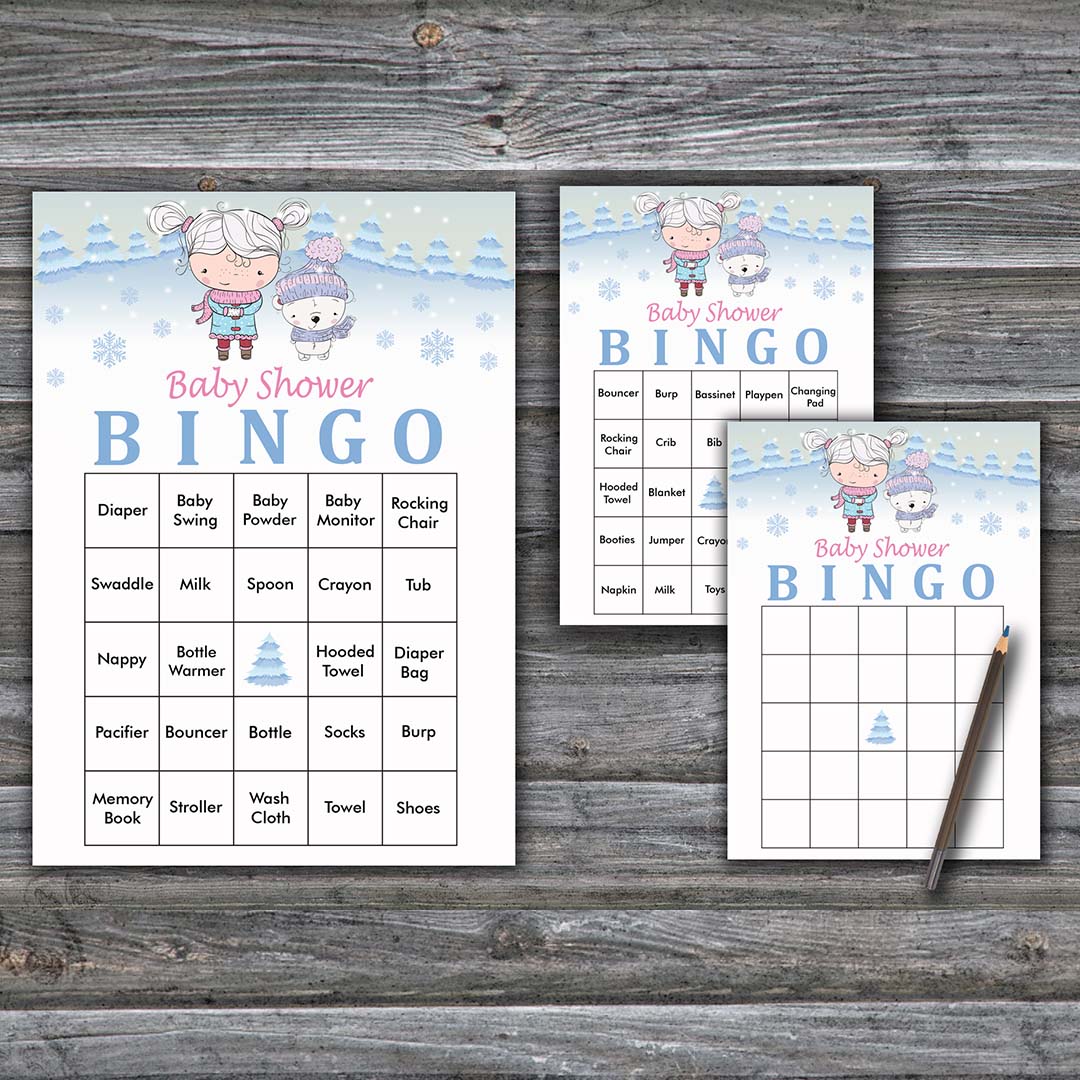60 Polar bear Baby Shower Bingo Cards,Christmas Baby Shower - Inspire ...