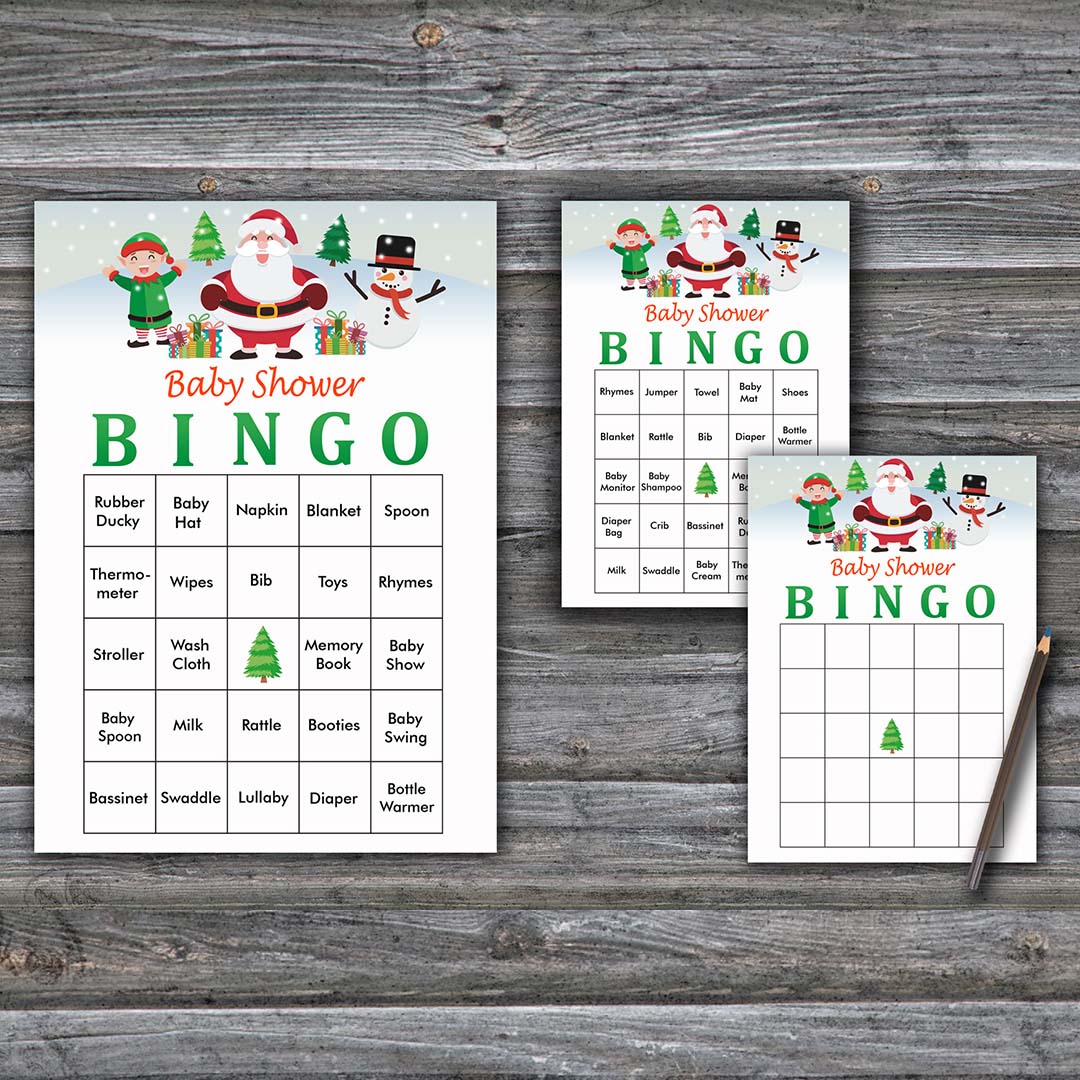 60 Happy santa Baby Shower Bingo Cards,Christmas Baby Shower - Inspire ...