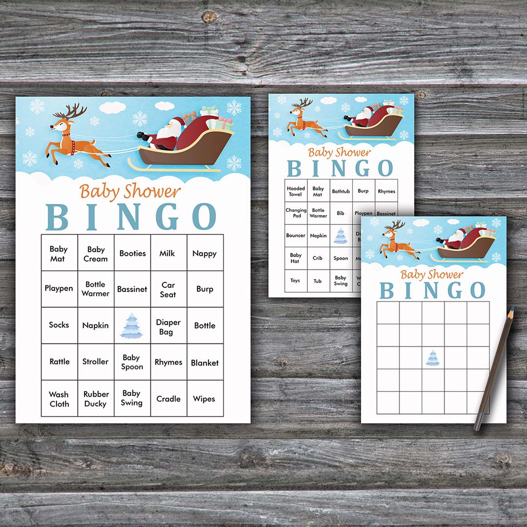 60 Santa carriage Baby Shower Bingo Cards,Christmas Baby Sho - Inspire ...