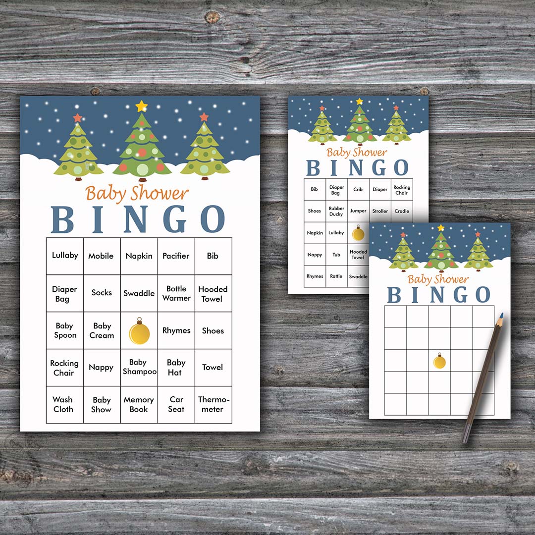 60 Winter tree Baby Shower Bingo Cards,Christmas Baby Shower - Inspire ...