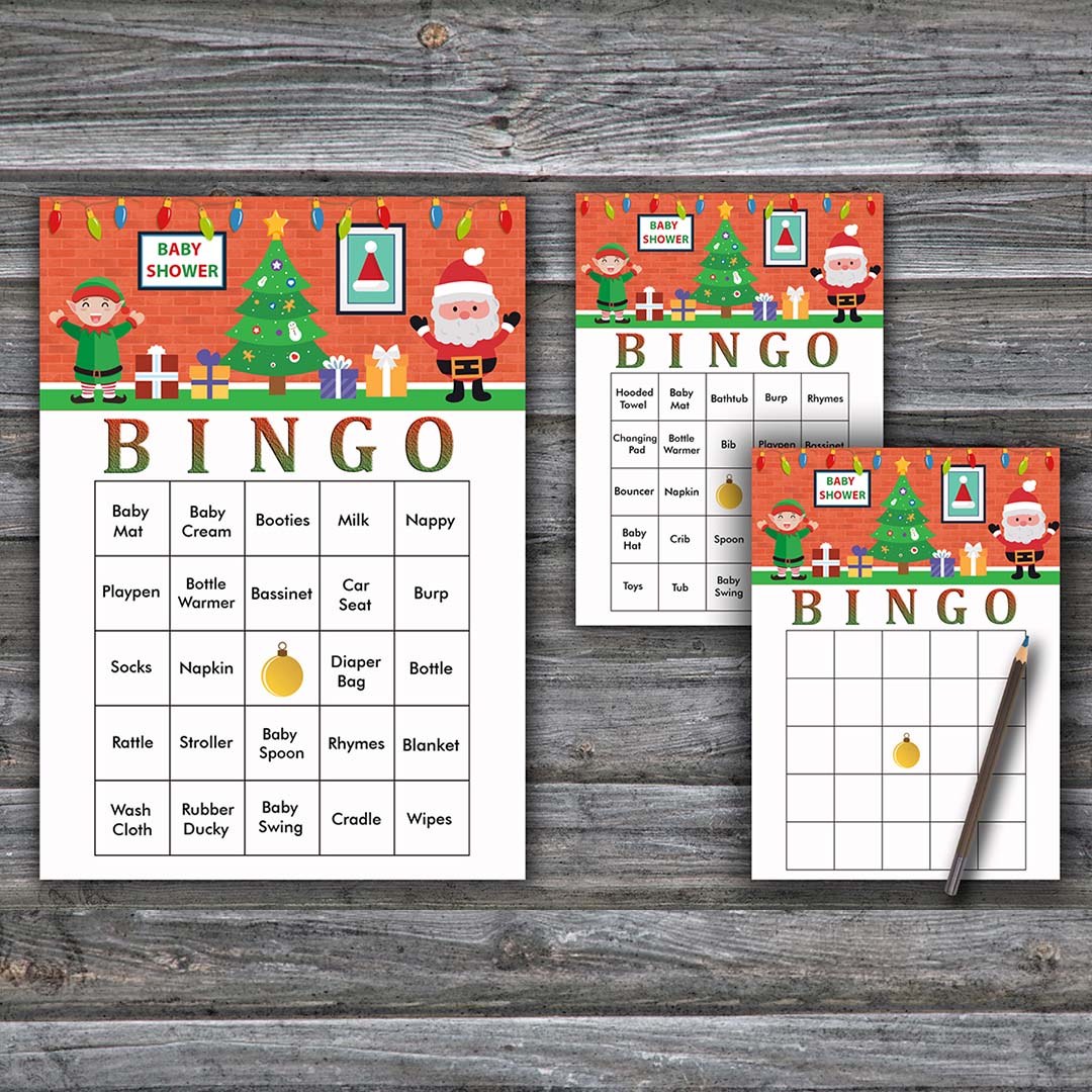 60 Santa and elf Baby Shower Bingo Cards,Christmas Baby Show | Inspire ...