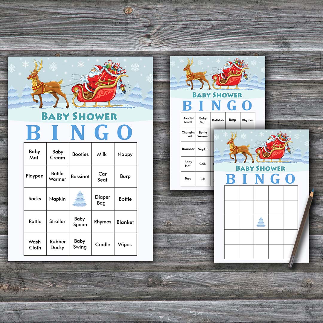 60 Santa carriage Baby Shower Bingo Cards,Christmas Baby Sho - Inspire ...