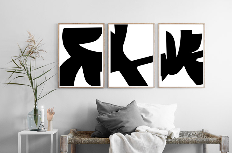 Black And White Set Of 3 Prints Large Wall Art Abstract Line - Inspire ...
