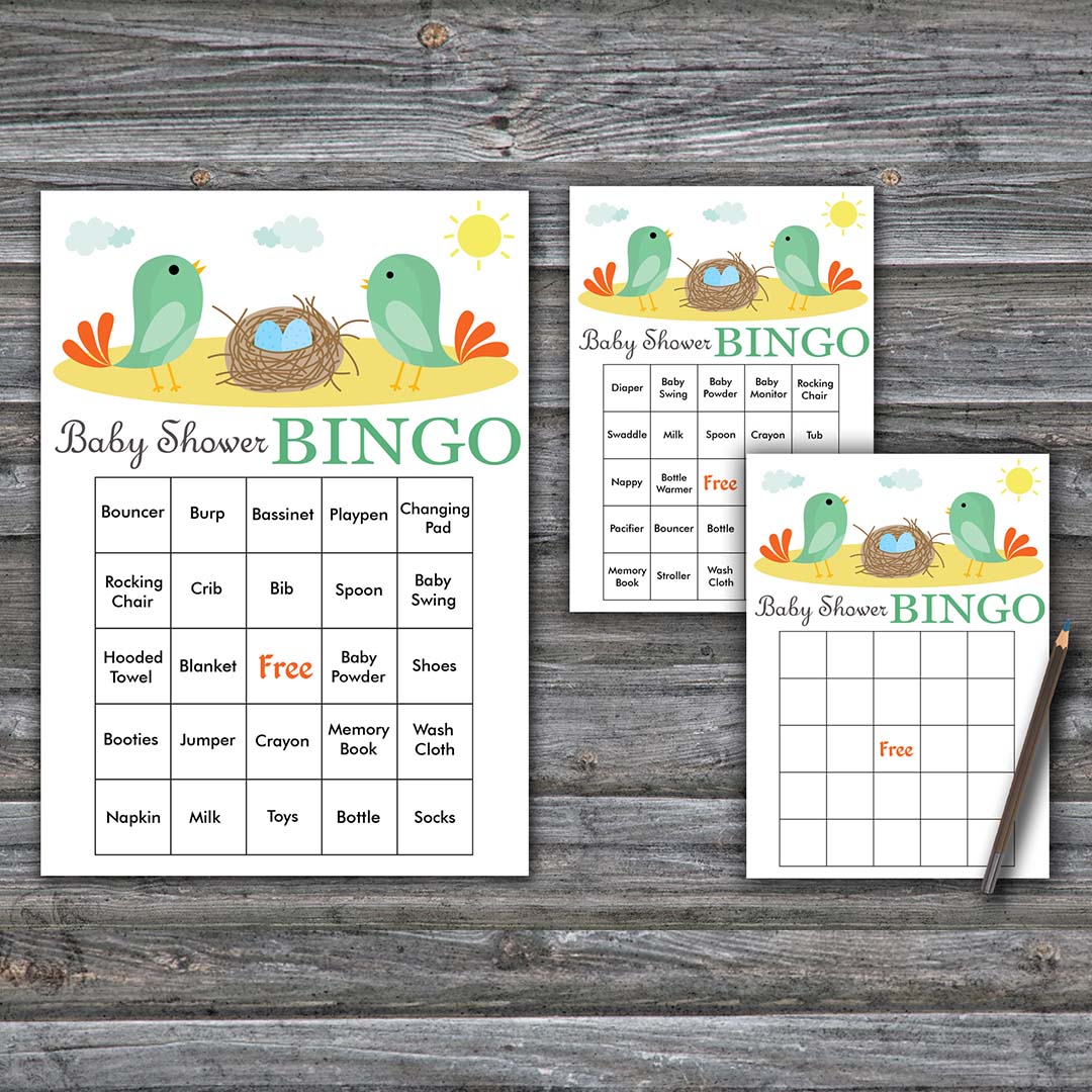 Birds and nest Baby Shower Bingo Cards,Woodland Baby Shower | Inspire ...