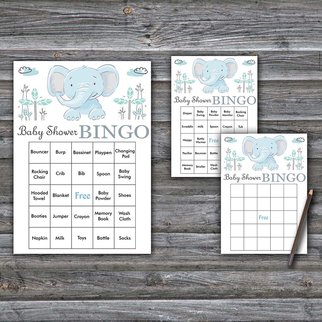 Blue Elephant Baby Shower Bingo Cards,Elephant Baby Shower B - Inspire ...
