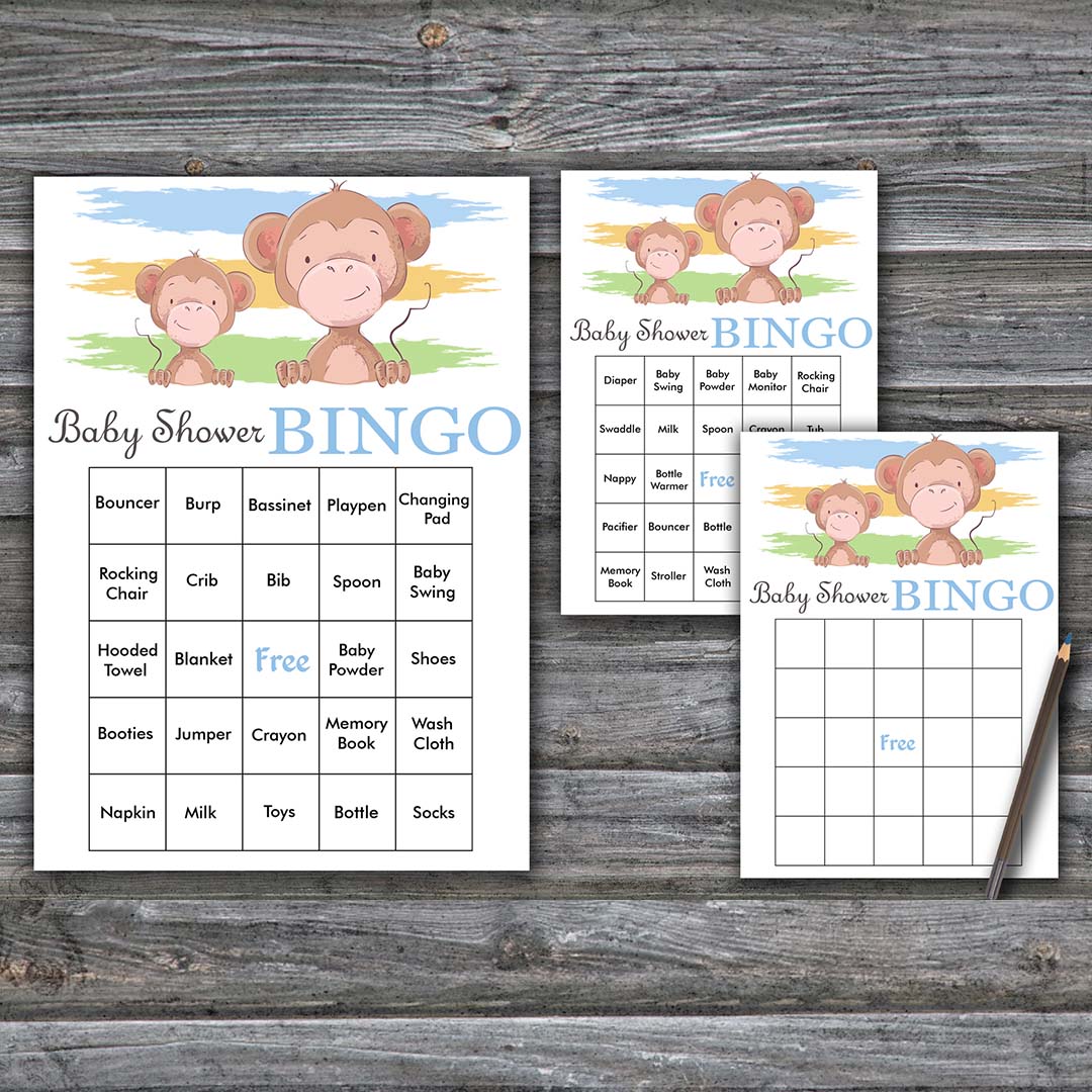 Monkey Baby Shower Bingo Cards,Monkey Baby Shower Bingo Game - Inspire ...