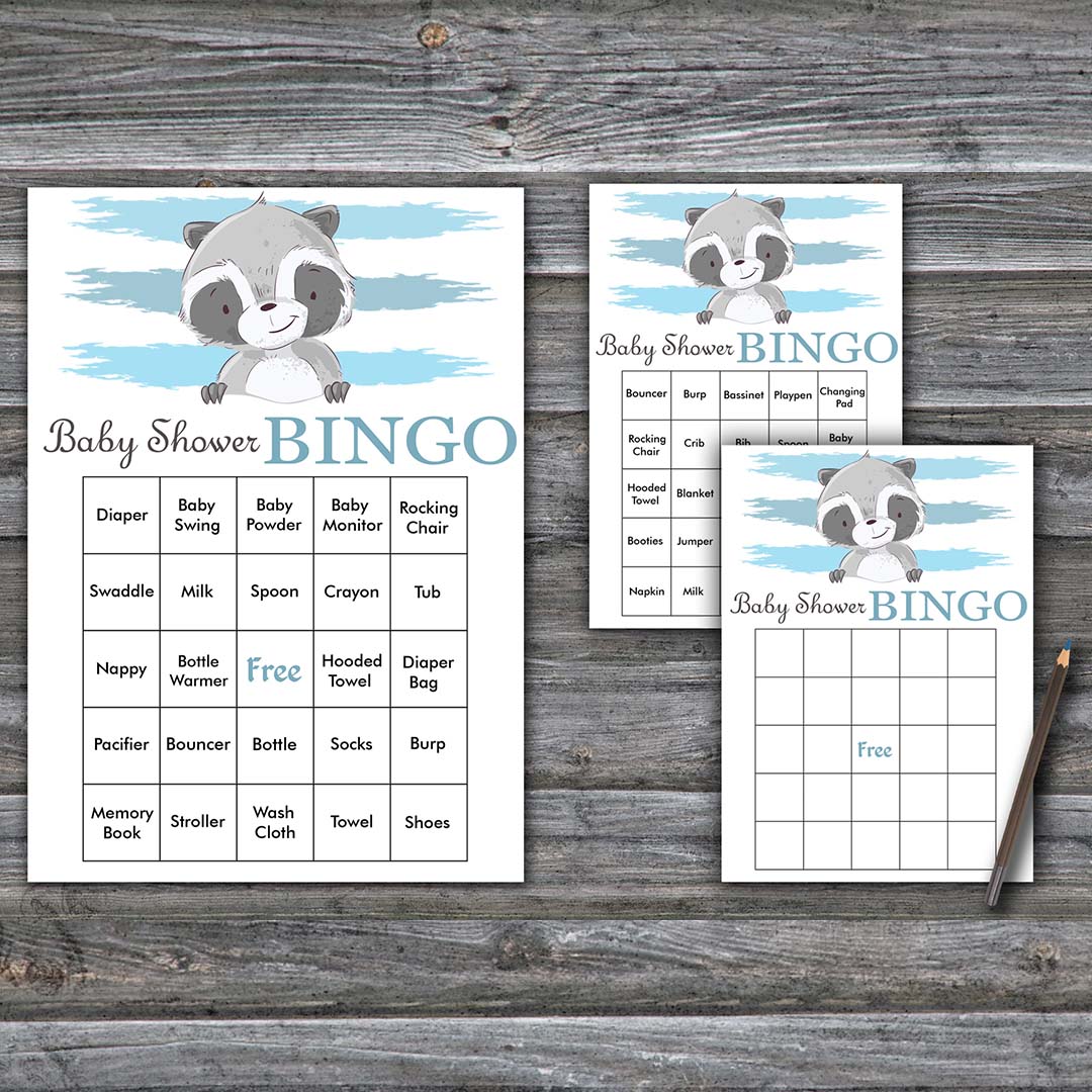 Raccoon Baby Shower Bingo Cards,Woodland Baby Shower Bingo G - Inspire ...