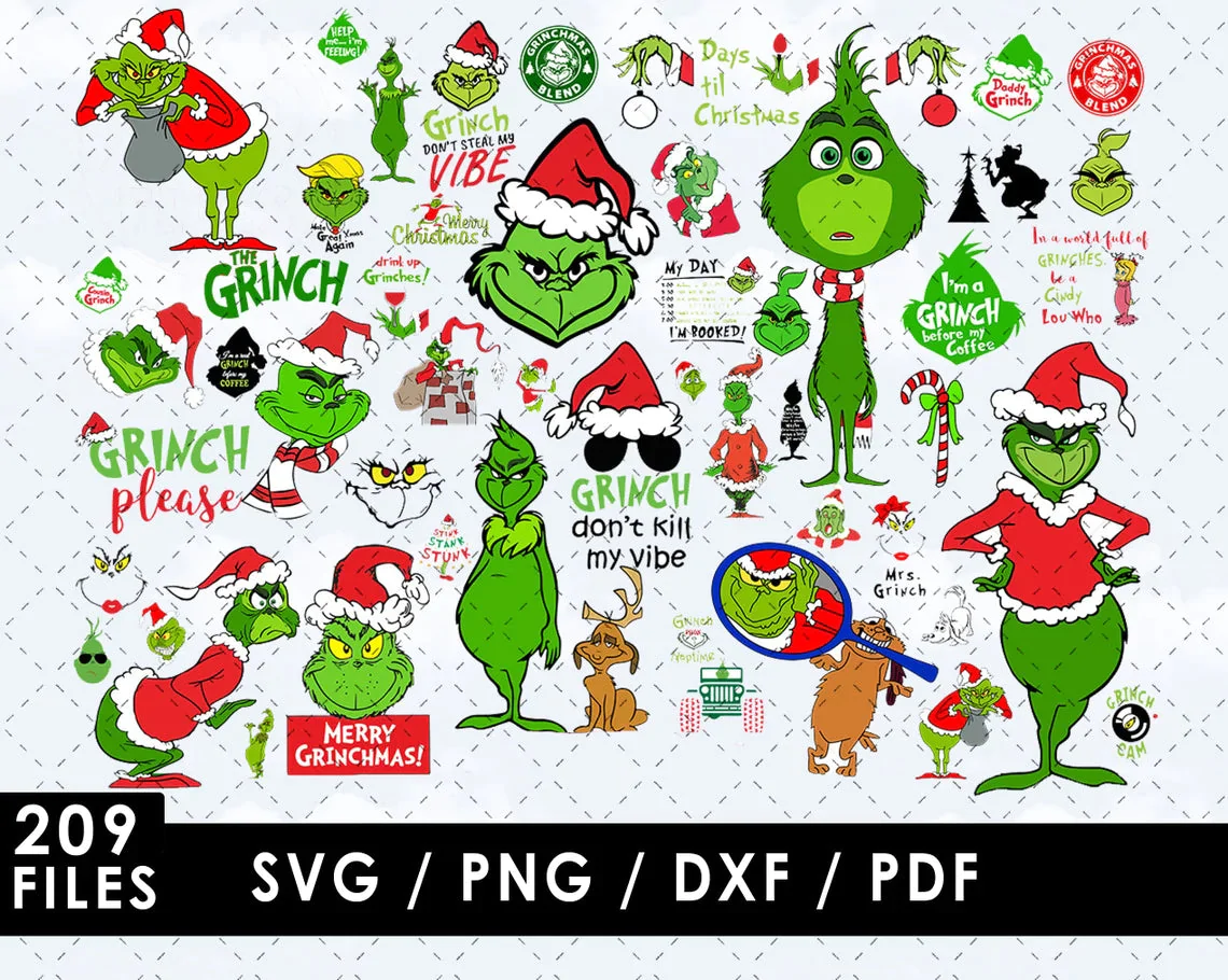 Grinch SVG, Grinch SVG Cut Files, Grinch Clipart Bundle, PNG | Inspire ...