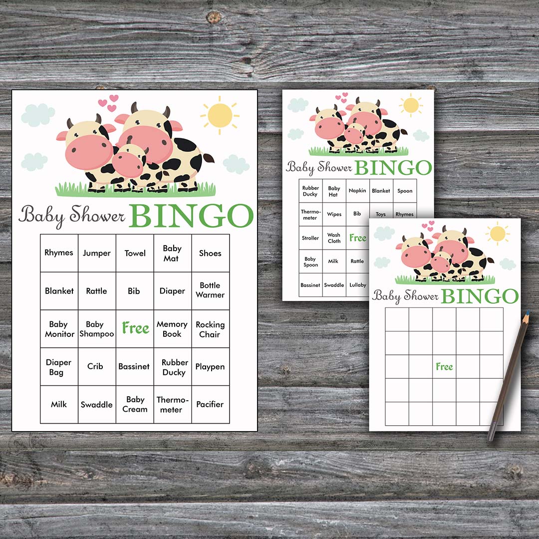 Cow Baby Shower Bingo Cards,Farm animals Baby Shower Bingo G | Inspire ...