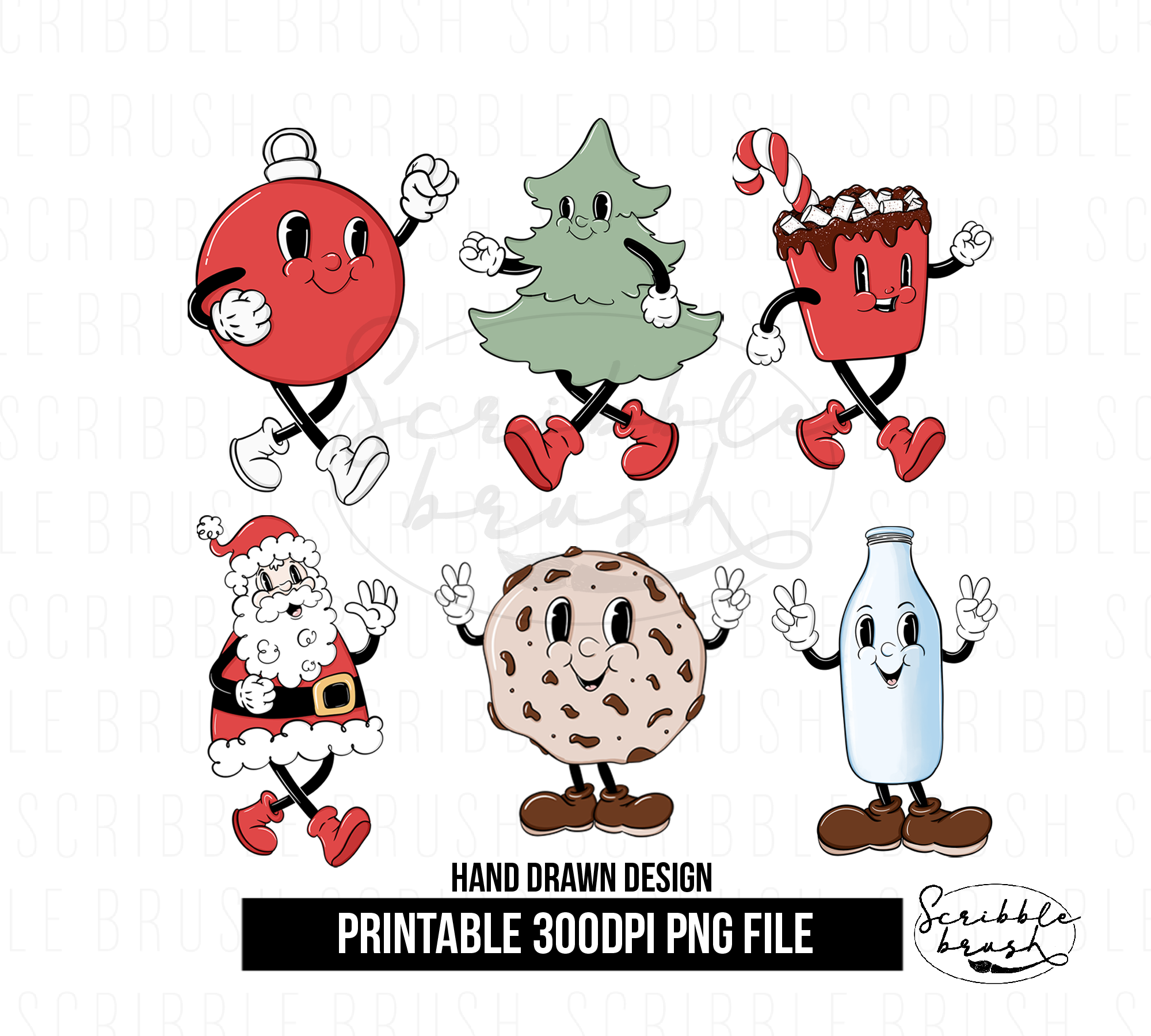 Retro Christmas Mascot Characters Sublimation PNG Designs - Inspire Uplift