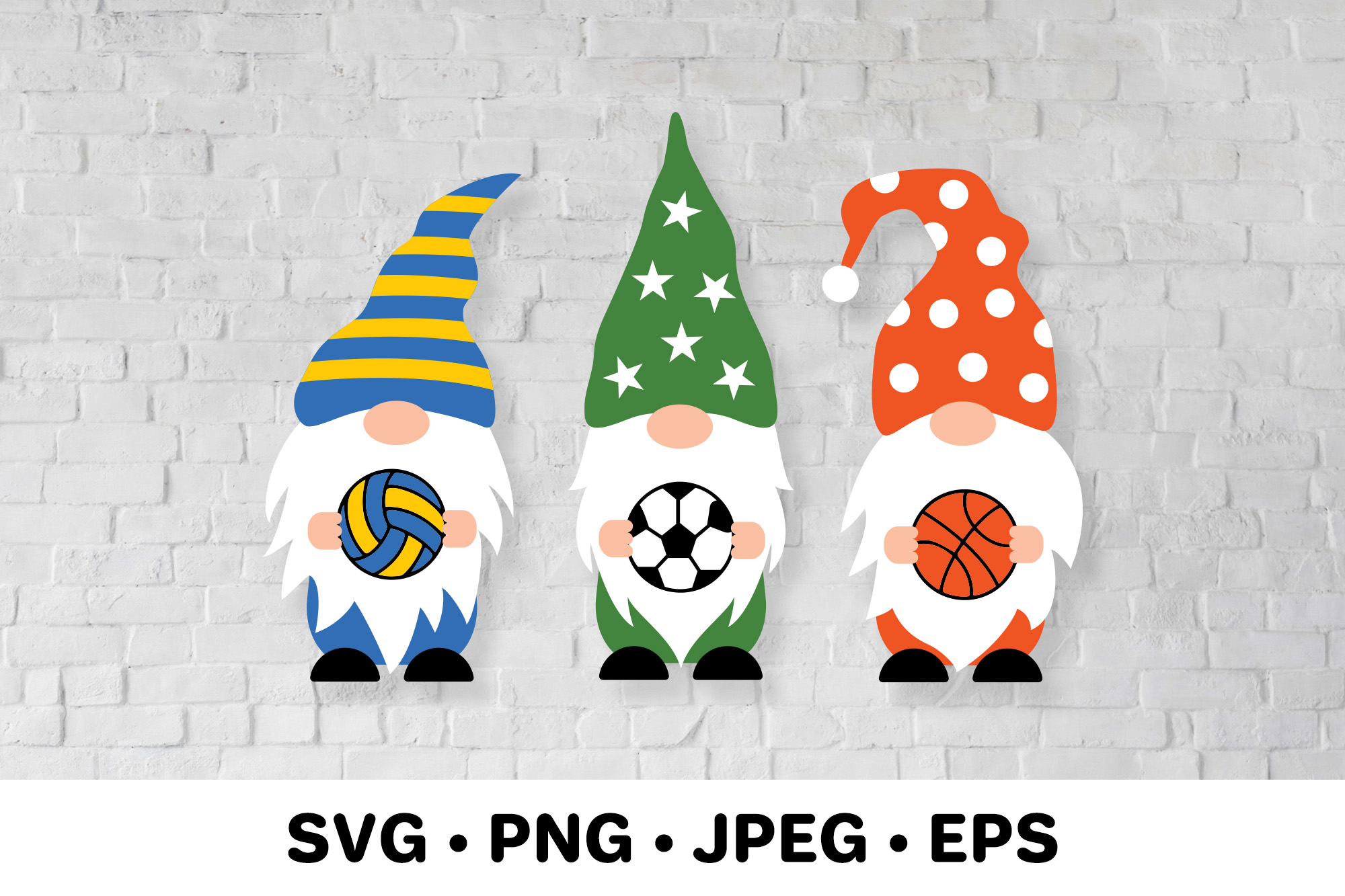 Sport gnomes holding basketball, volleyball, soccer balls SV | Inspire ...