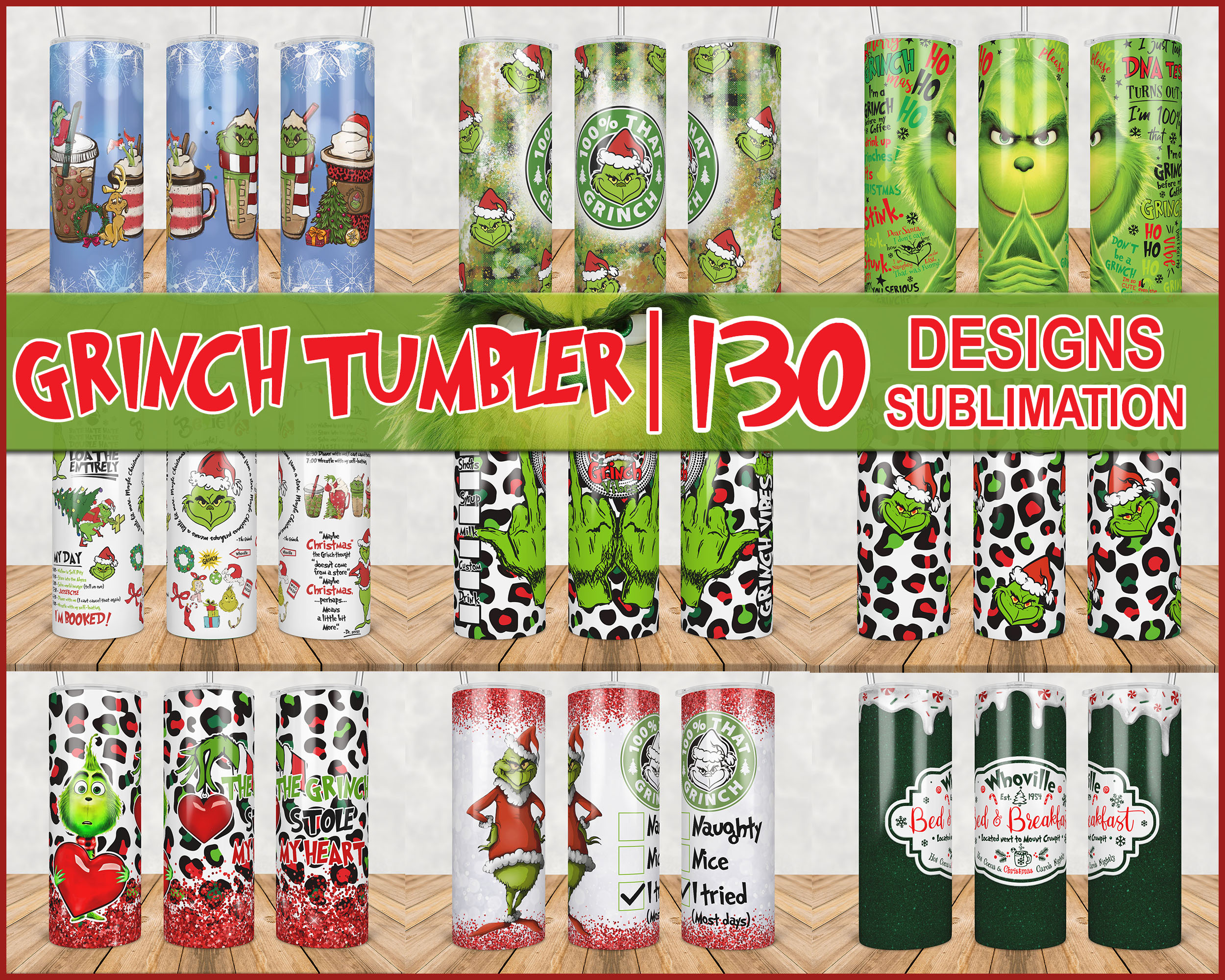 Grinch tumbler Designs Bundle PNG High Quality, Designs 20 o | Inspire ...