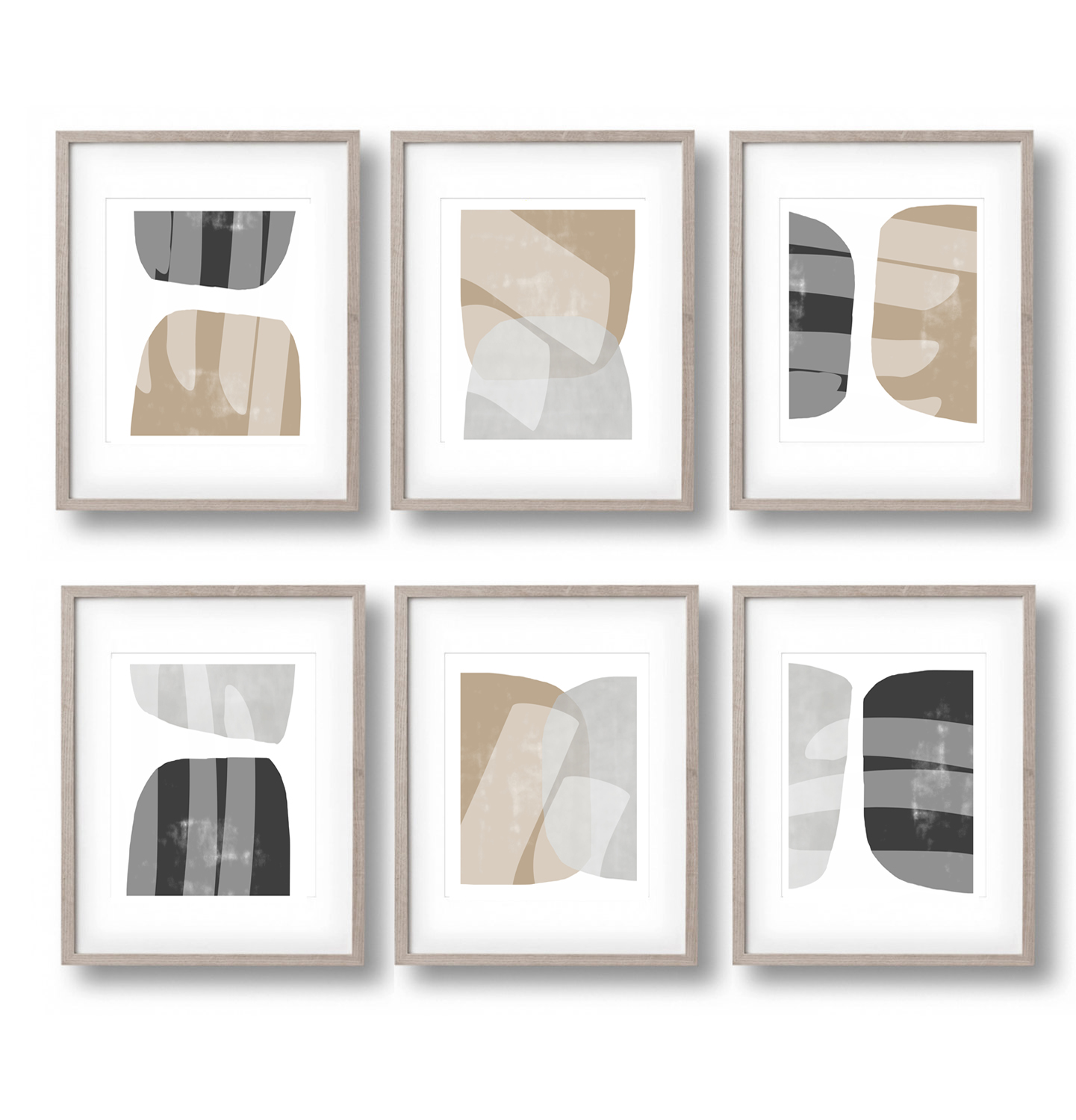 Abstract Shapes Art Set Of 6 Prints Brown Gray Art Digital D - Inspire ...