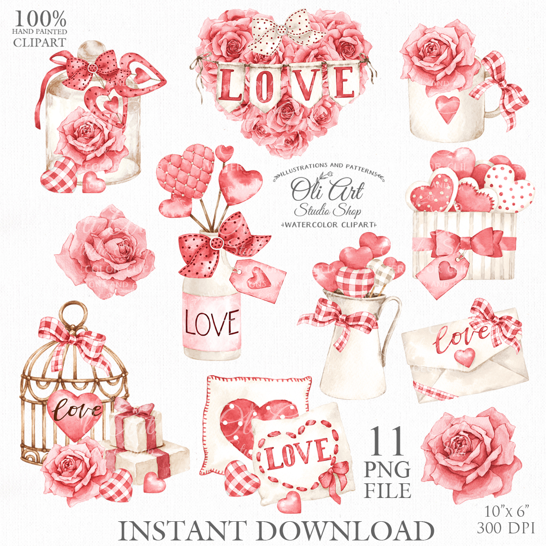Valentine's Day Clip Art. Digital Clipart, Hand Drawn Graphi | Inspire ...