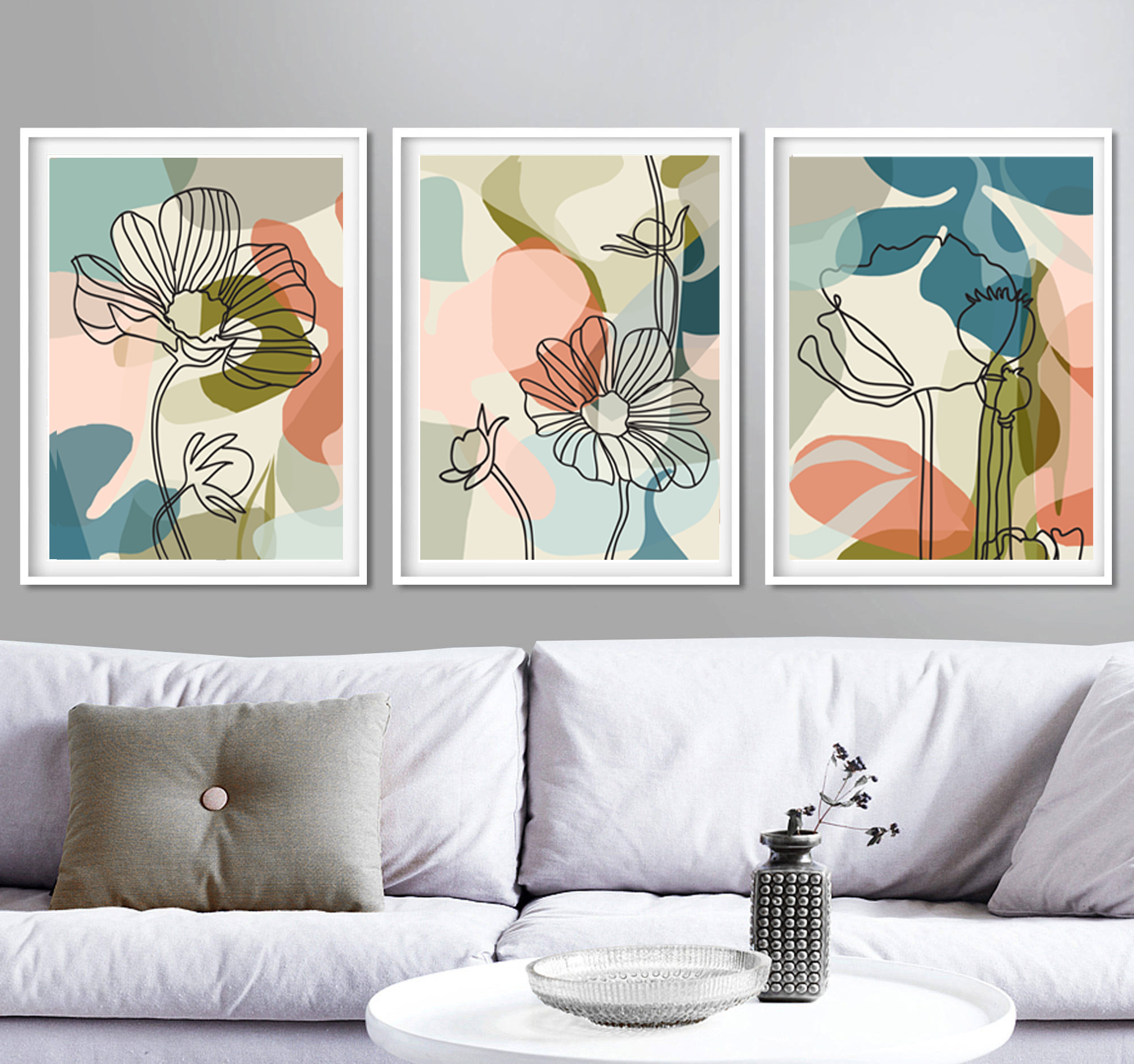 Abstract Botanical Floral Print Abstract Flowers Art Set of - Inspire ...