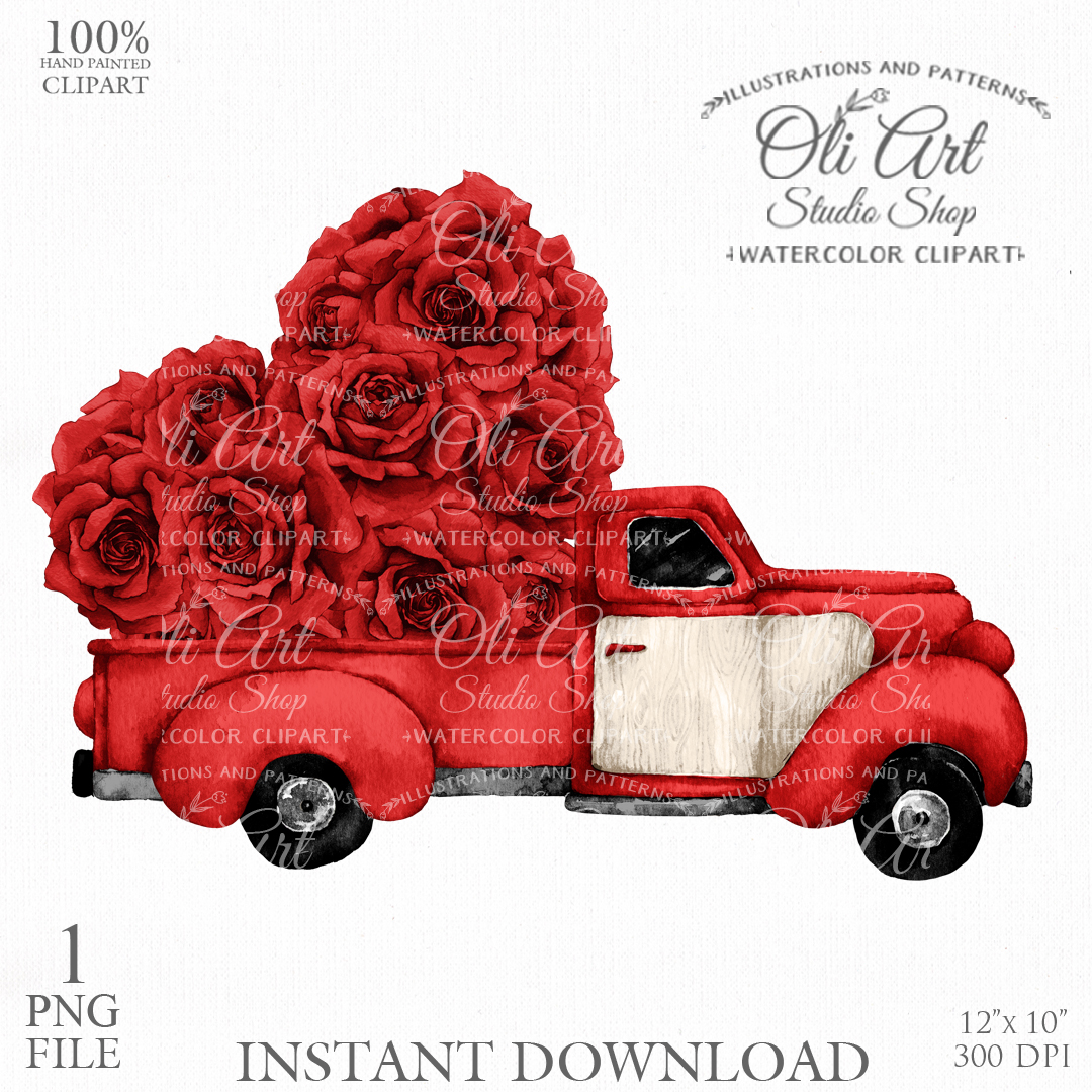Valentine's Day Truck Clip Art. Digital Clipart, Hand Drawn | Inspire ...