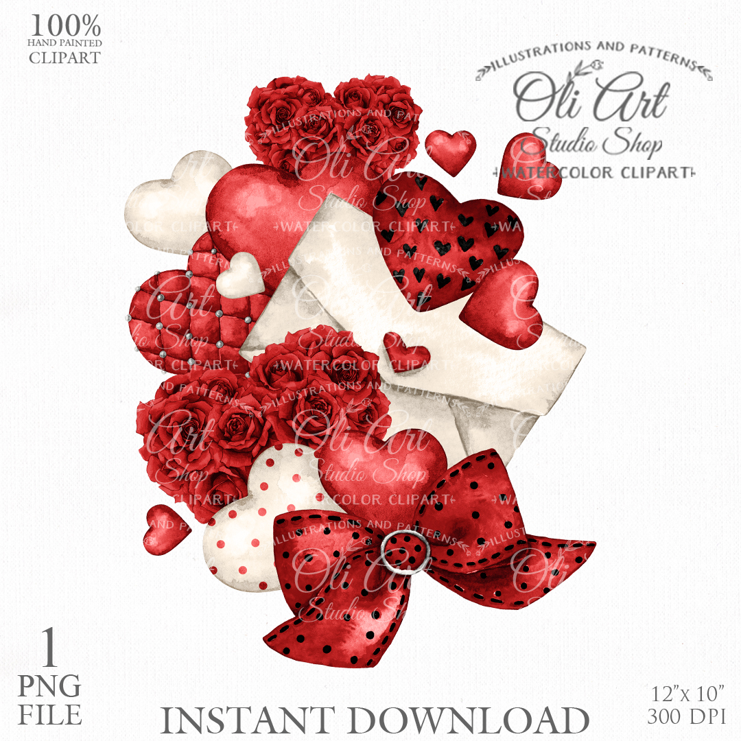 Valentine's Day Clip Art. Digital Clipart, Hand Drawn Graphi | Inspire ...