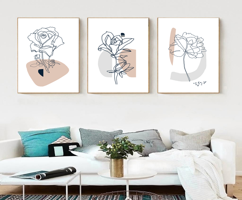 Flower Line Print Floral Line Drawing Pink Decor Set of 3 Wa | Inspire ...
