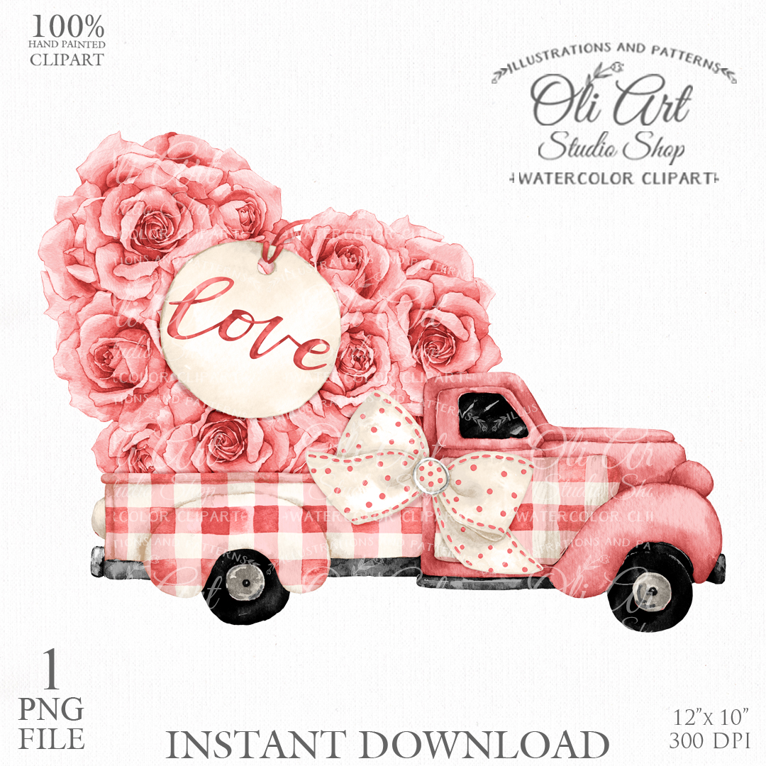 Valentine's Day Truck Clip Art. Digital Clipart, Hand Drawn - Inspire ...