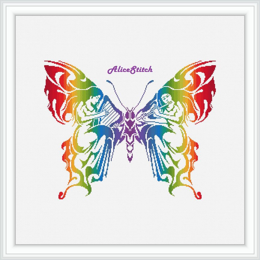 Cross stitch pattern music butterfly silhouette Muses harp | Inspire Uplift