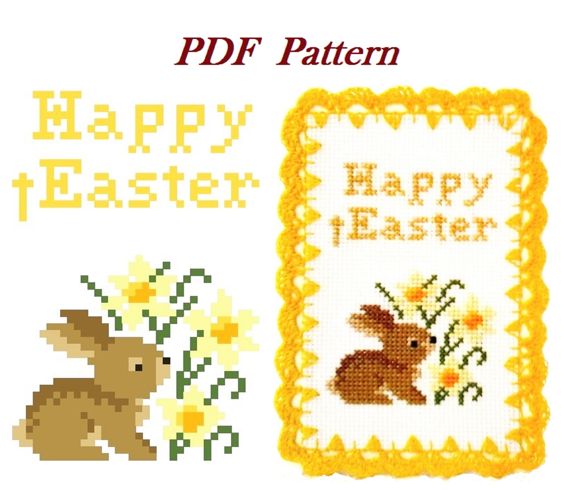 Happy Easter Embroidery, Easy Cross Stitch Pattern, Beginner | Inspire ...