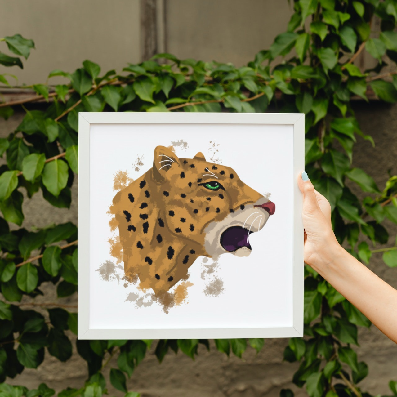 Digital download / Hand drawn watercolor wild cat head | Inspire Uplift