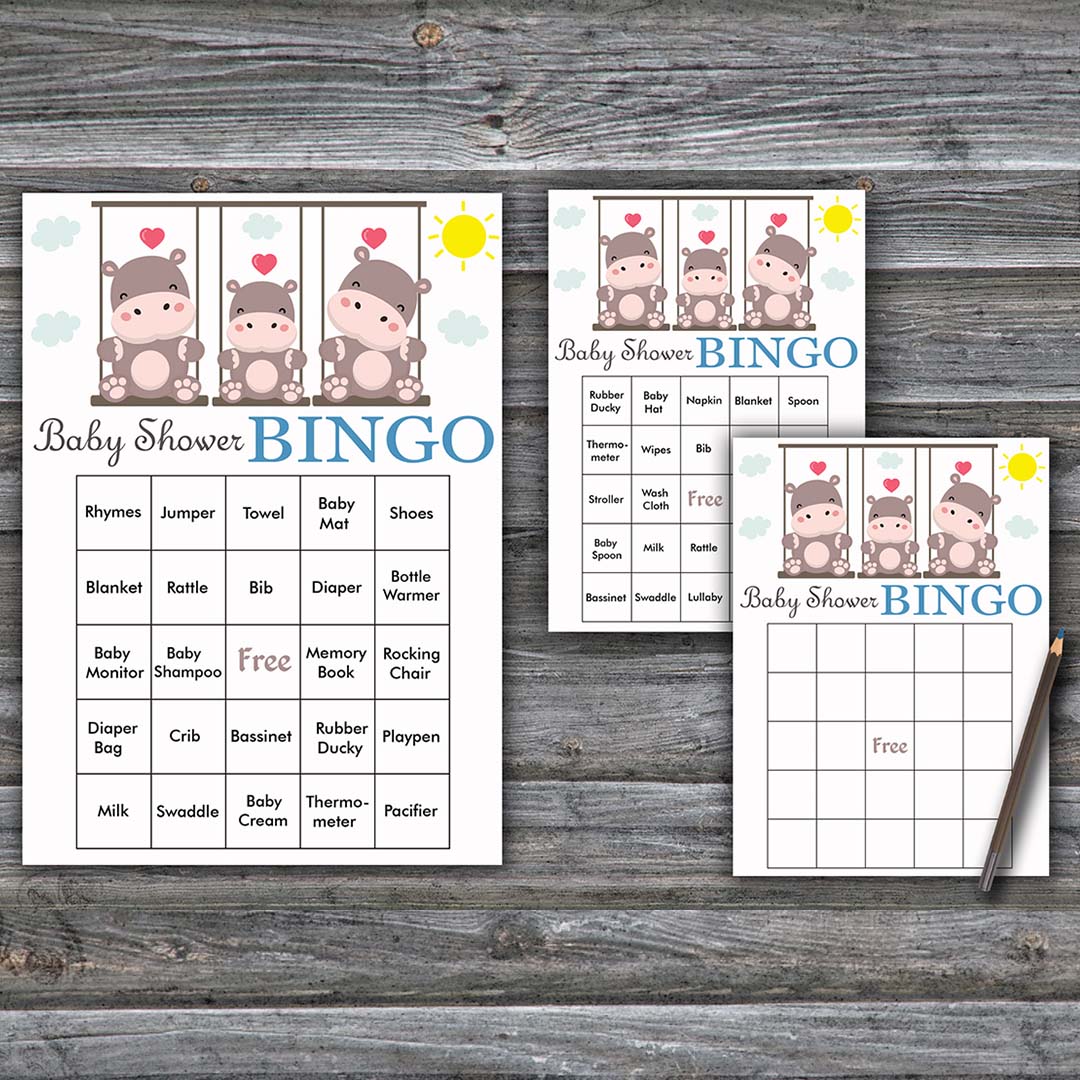 Hippo Baby Shower Bingo Cards,Hippo Baby Shower Bingo Games, | Inspire ...
