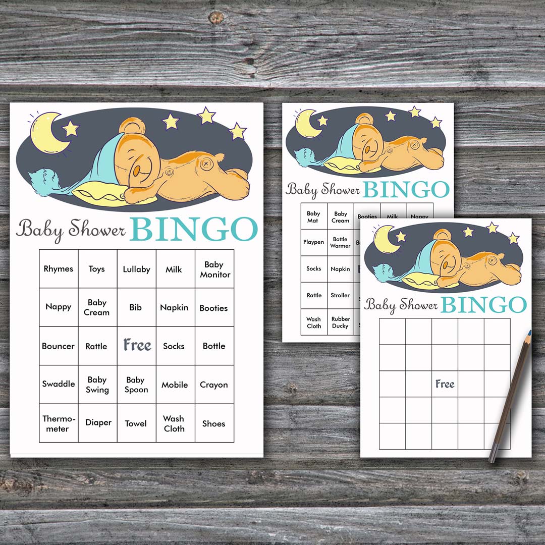 Sleeping Teddy bear Baby Shower Bingo Cards,Teddy bear Baby - Inspire ...