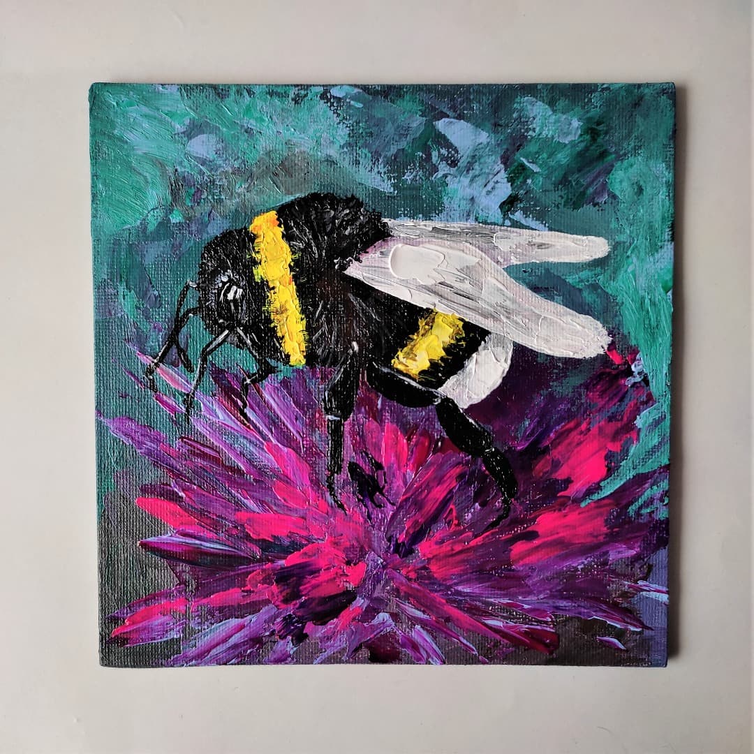 Bee painting, Insect original art wall decor, Honey bee on f | Inspire ...
