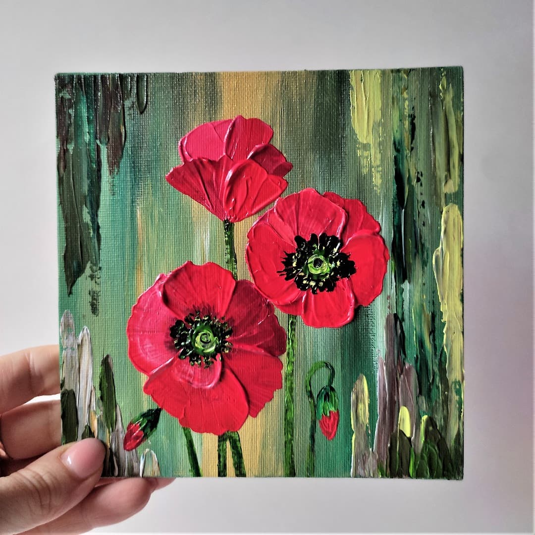 Poppy painting original art, Red poppies impasto painting wa | Inspire ...