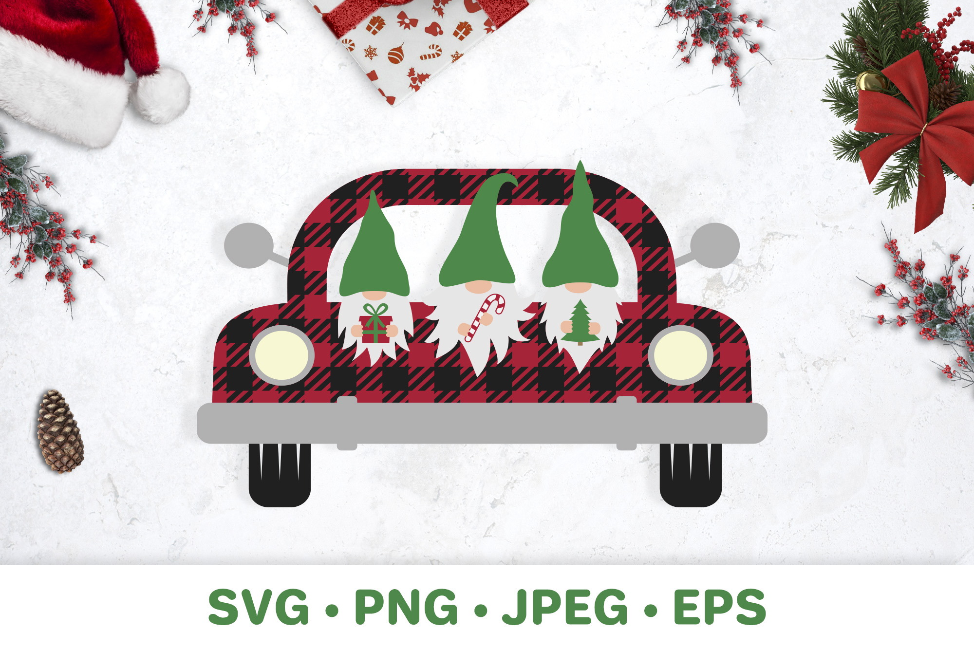 Christmas retro truck with gnomes SVG Buffalo plaid pickup | Inspire Uplift