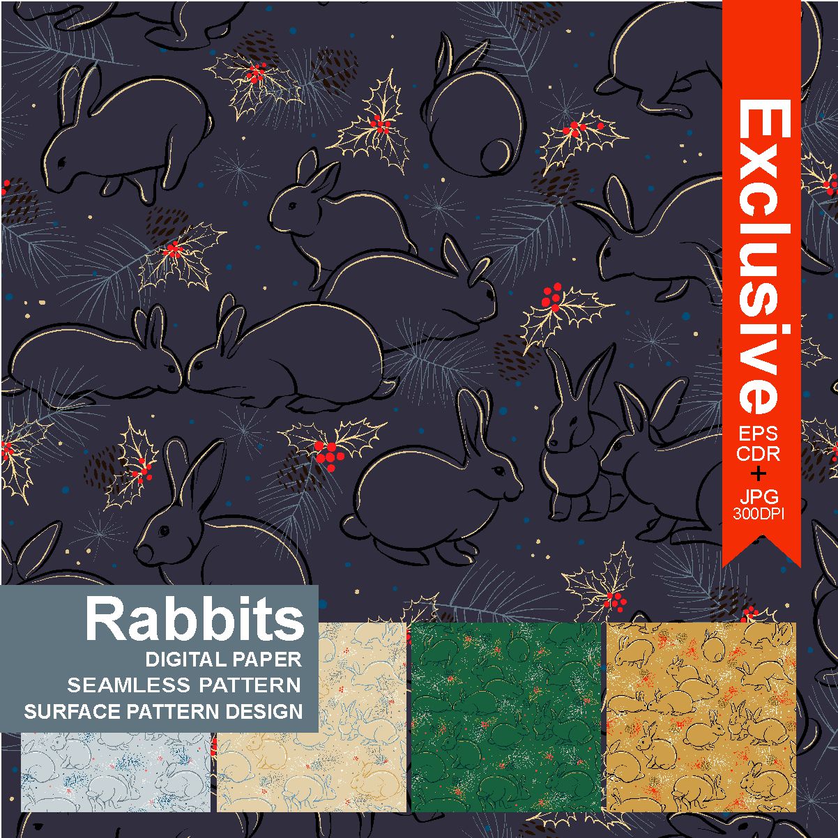 Rabbits Seamless Pattern Tile Textile Design Digital Paper W | Inspire ...