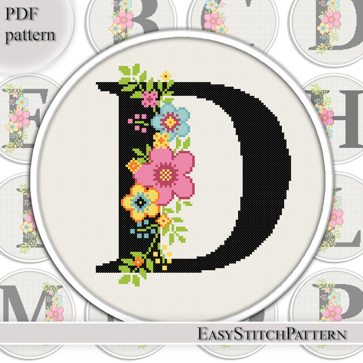 Monogram cross stitch pattern. Floral Letter cross stitch. | Inspire Uplift
